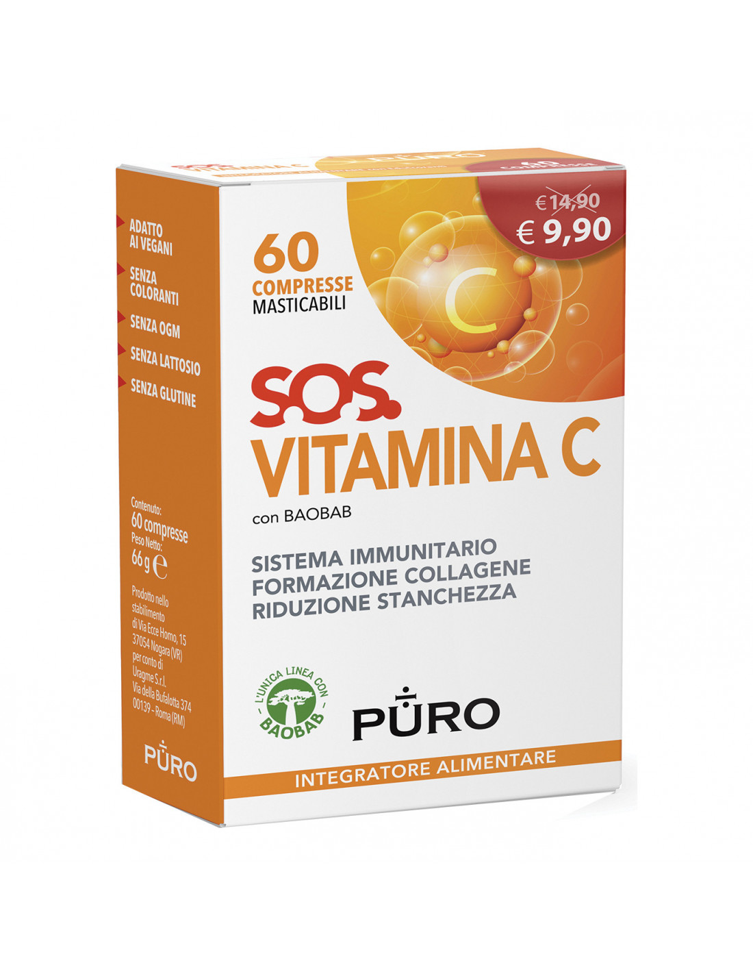 Integratori vitamina C Puro sos vitamina c 60 compresse masticabili ...